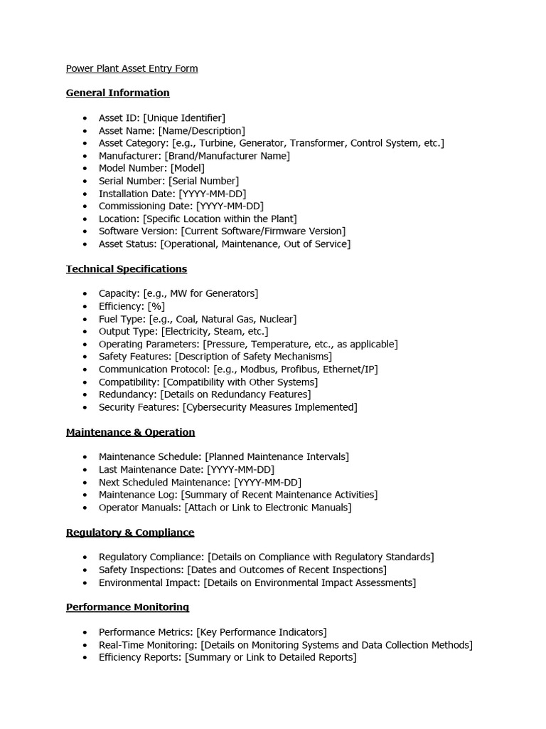 Power Plant Asset Entry Form | PDF | Power Station | Performance Indicator