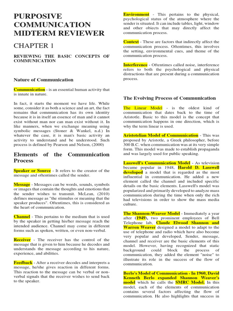 Purposive Communication Midterm Reviewer | PDF | Communication | Nonverbal Communication