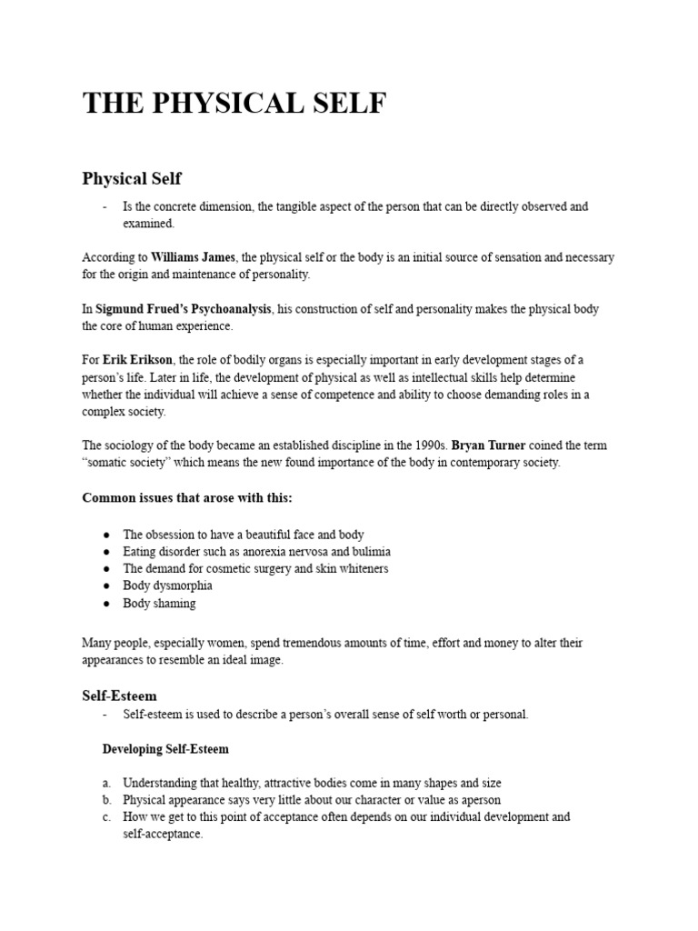 The Physical Self | PDF | Beauty | Self Esteem