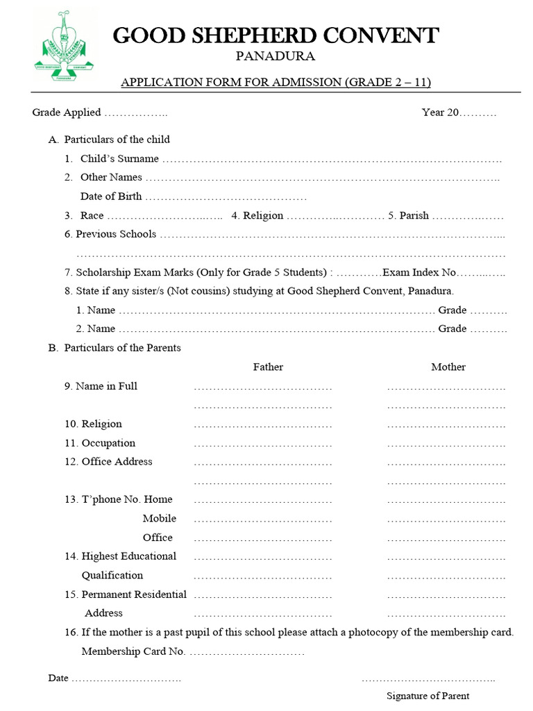 Grade 2-11 Admission Application Form | PDF