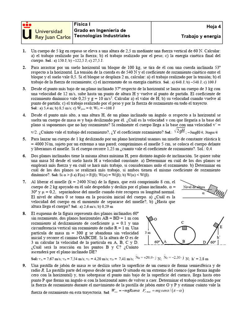 Hoja4 - Trabajo y Energia - Iti | PDF | Fricción | Fenomeno fisico