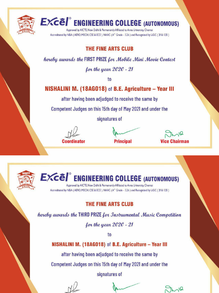 Nishalini Certificates | PDF