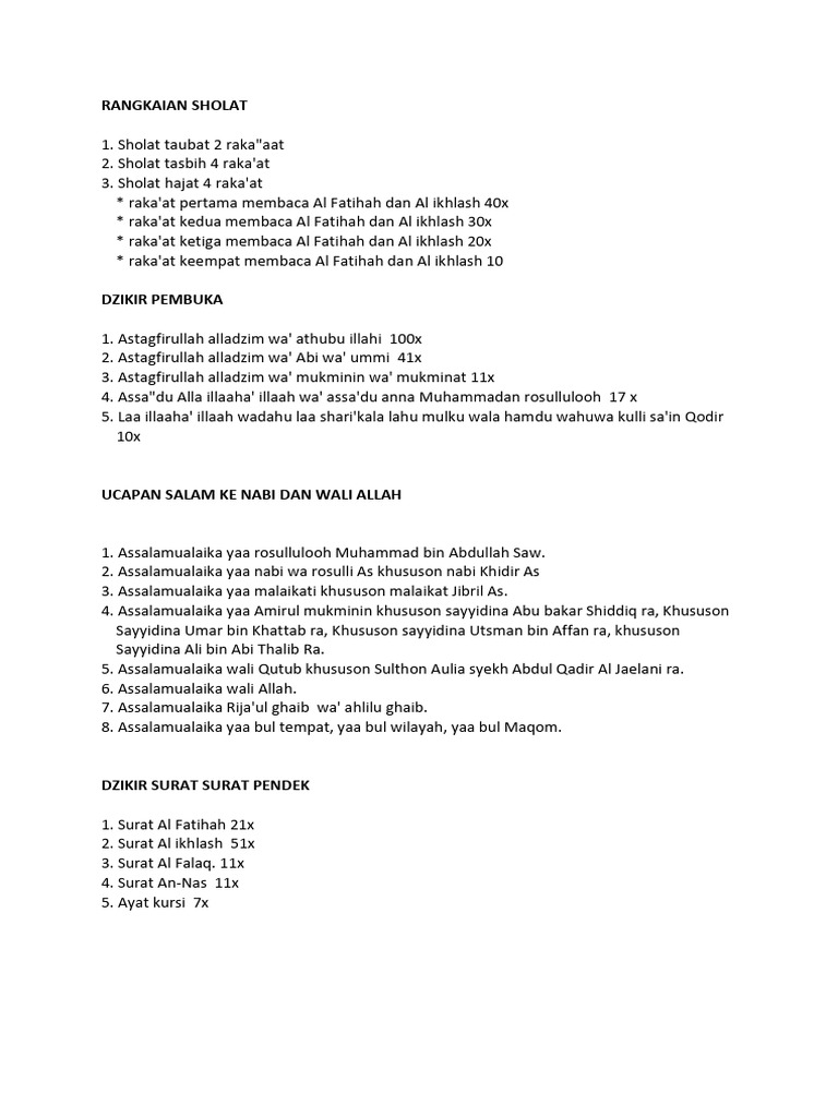 RANGKAIAN SHOLAT Dan DZIKIR | PDF | Quran | Islam