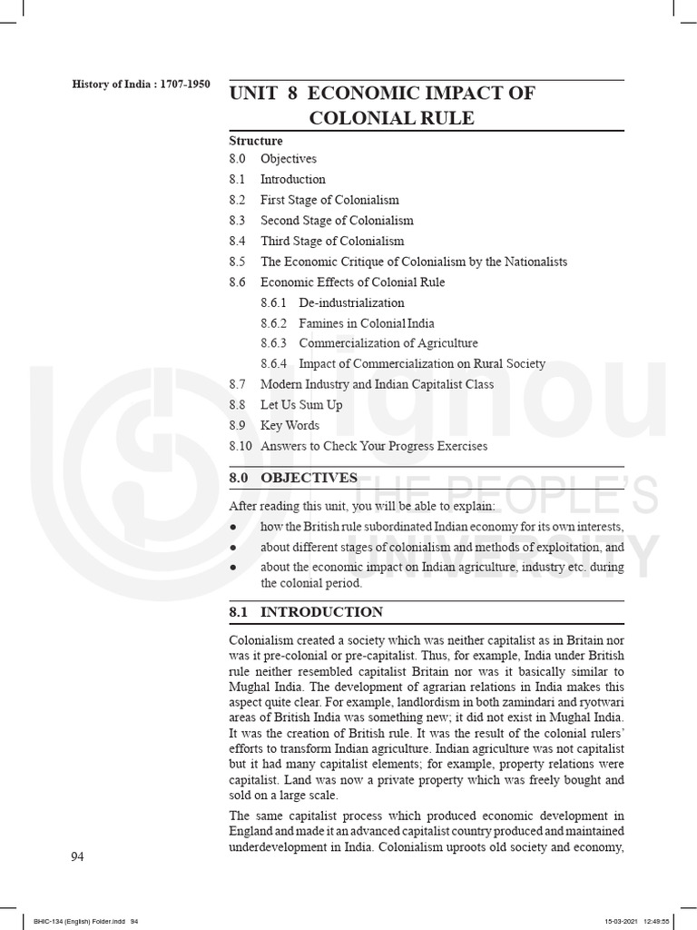 Economic Impact of Colonial Rule in India | PDF | Monopoly | Colonialism