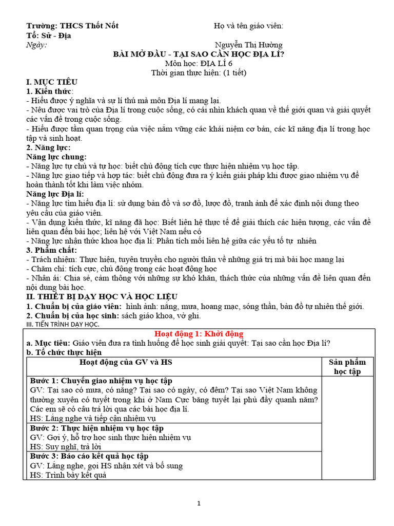 KHBD ĐỊA LÍ 6 (CTST) 2023 2024 | PDF