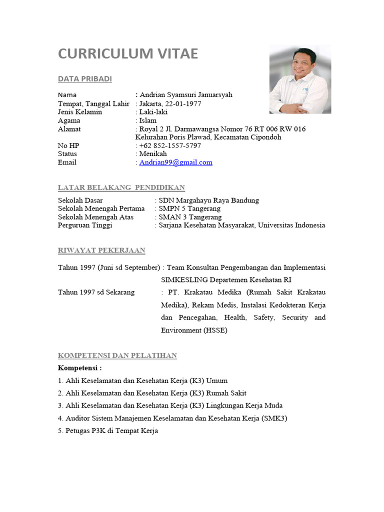 CV Ahli K3 dan Keselamatan Kerja | PDF | Kesehatan Holistik | Sains & Matematika