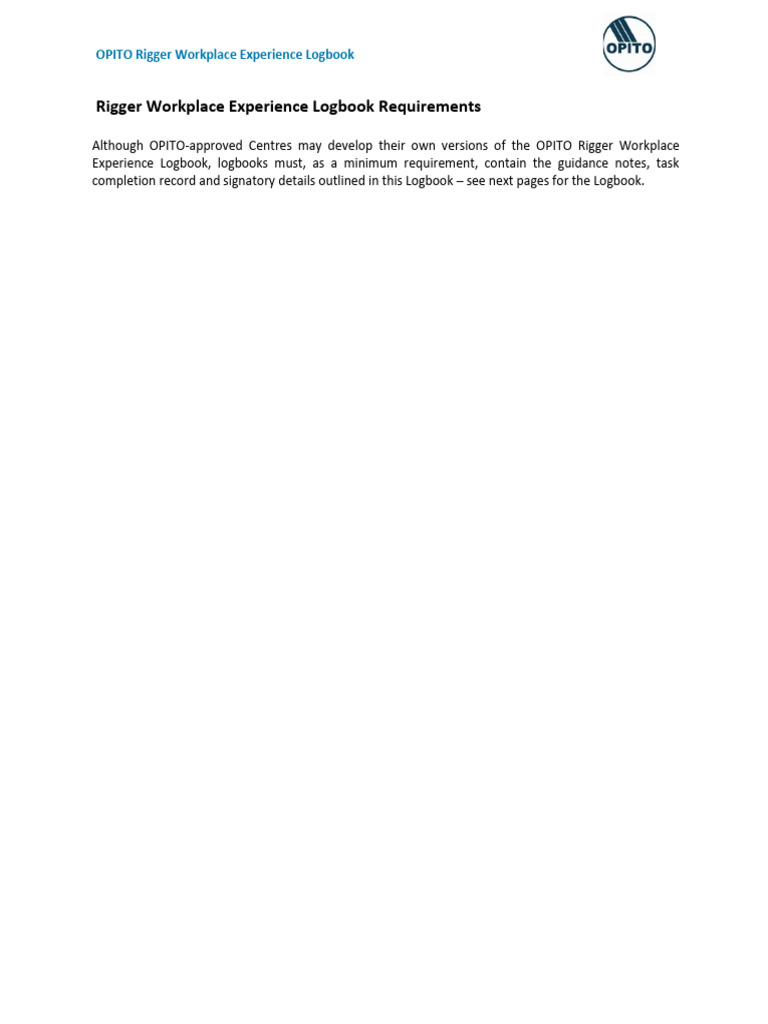 OPITO Rigger Workplace Logbook Guide | PDF | Rigging | Occupational ...