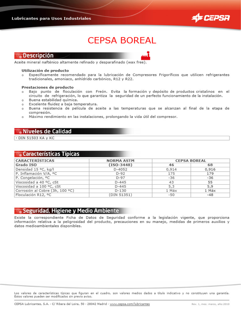 HT Cepsa Boreal | PDF | Lubricante | Sustancias químicas