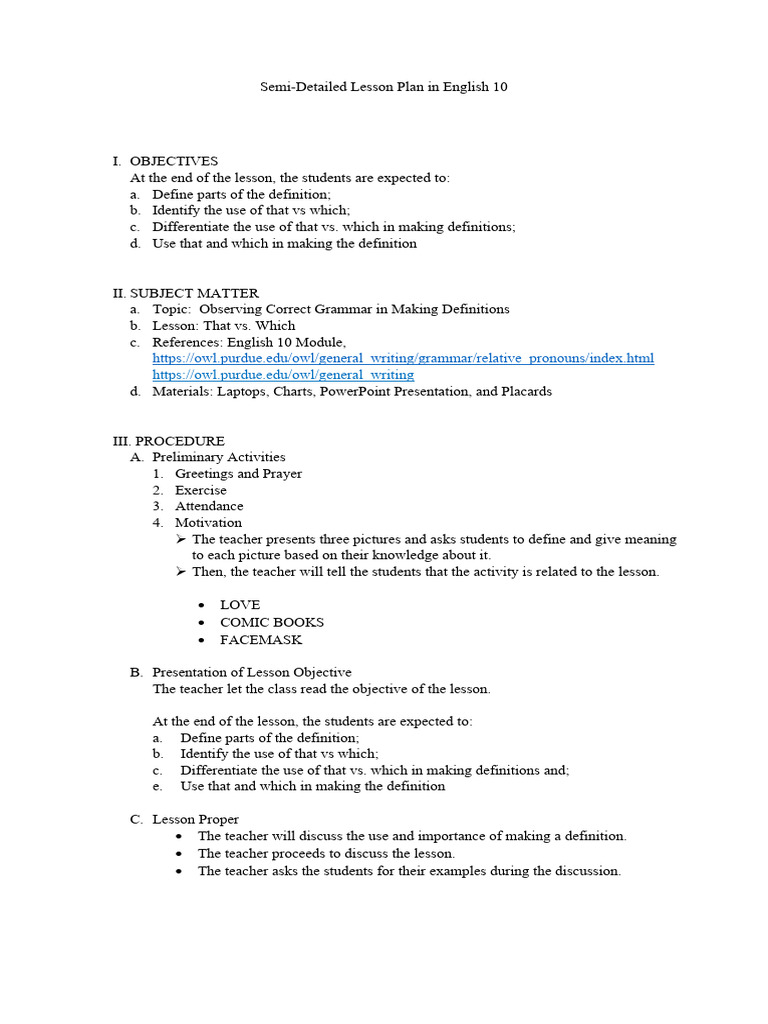 Semi Detailed Lesson Plan English 10 | PDF | Theory | Clause
