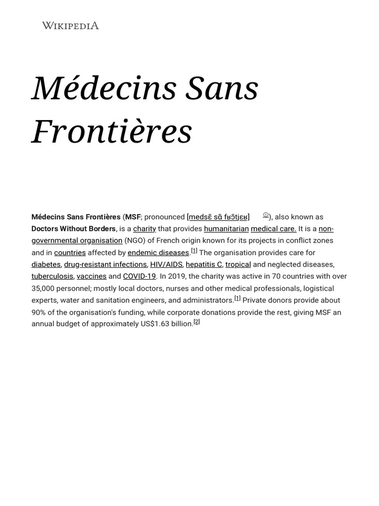 Médecins Sans Frontières - Wikipedia | PDF | Médecins Sans Frontières ...