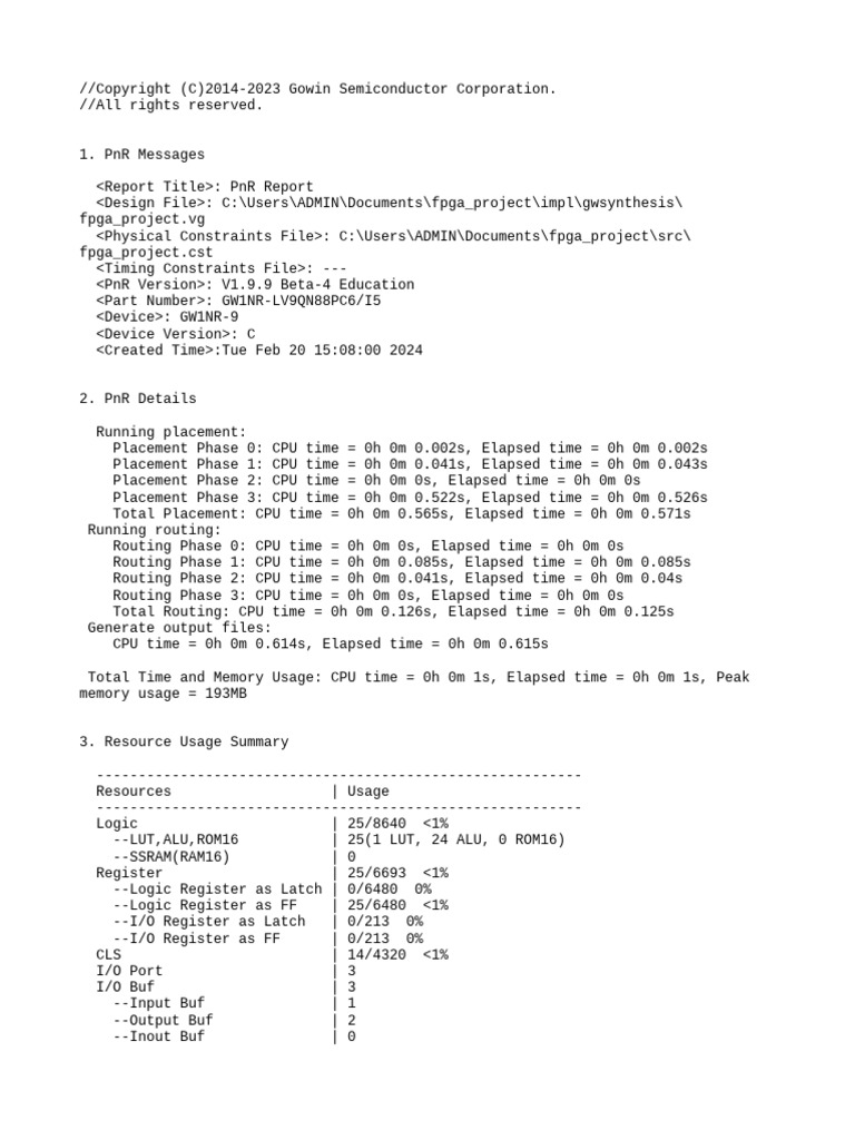 fpga_project.rpt | PDF | Computer Architecture | Central Processing Unit