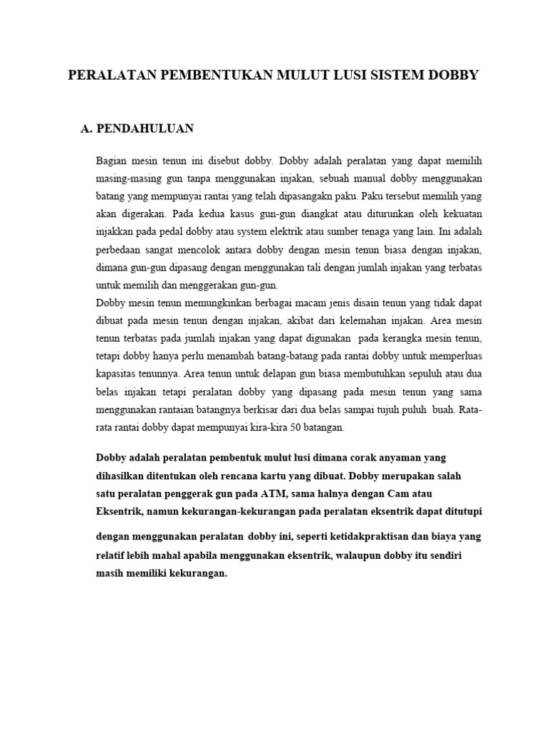 Per. Pemb. Mulut Lusi Sistem Dobby 1 | PDF