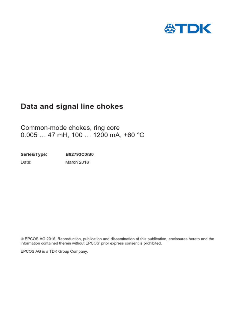 Data and Signal Line Chokes b82793c0 - s0 | PDF | Inductance | Hertz