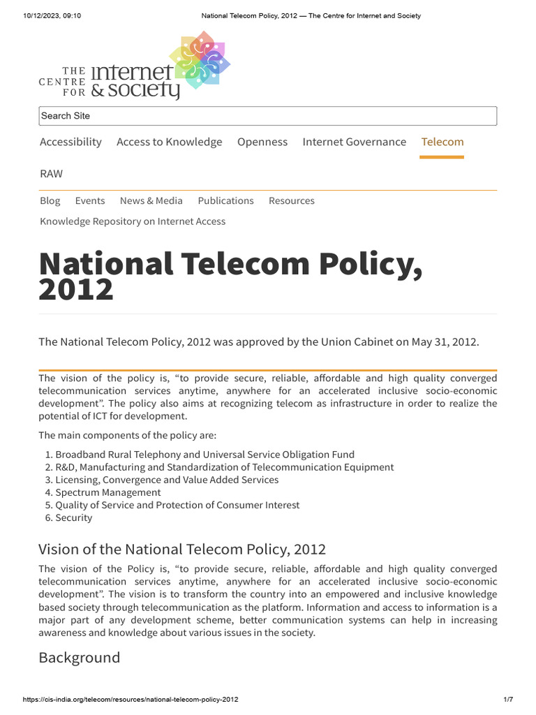 National Telecom Policy, 2012 | PDF | Broadband | Telecommunications