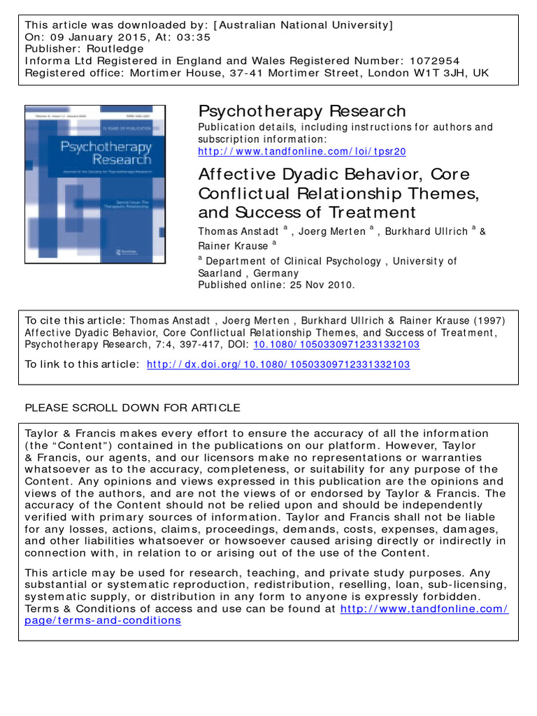 Affective Dyadic Behavior, Core Conflictual Relationship Themes, and Success of Treatment | PDF ...