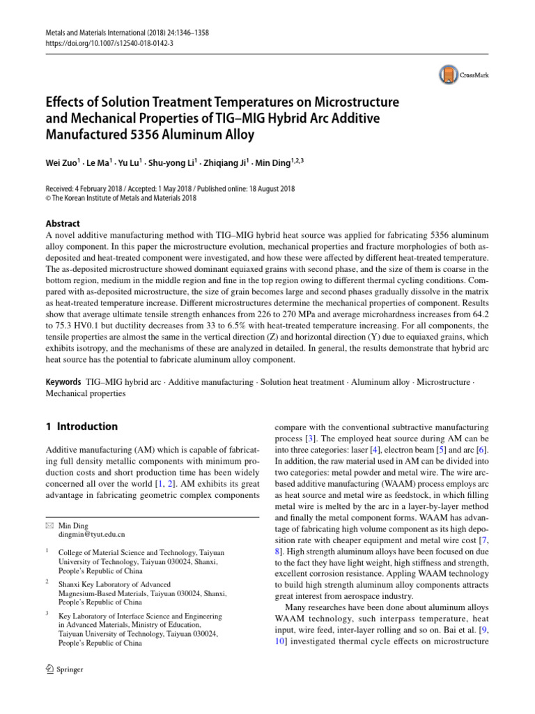 Effects of Solution Treatment Temperatures on Microstructure and Mechanical Properties of TIG ...