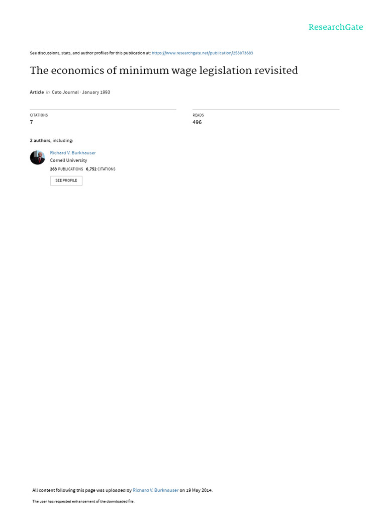 The Economics of Minimum Wage Legislation Revisite | PDF | Cost Of ...