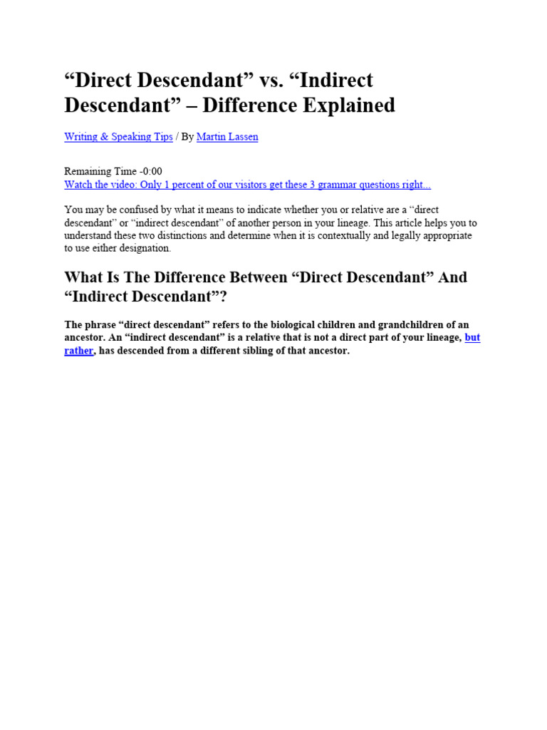 Direct Descendant | PDF | Family | Grandparent