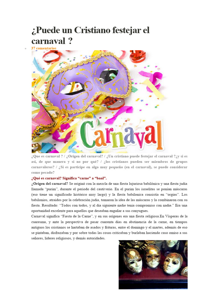 ¿Debe un Cristiano Celebrar Carnaval? | PDF | Carnaval