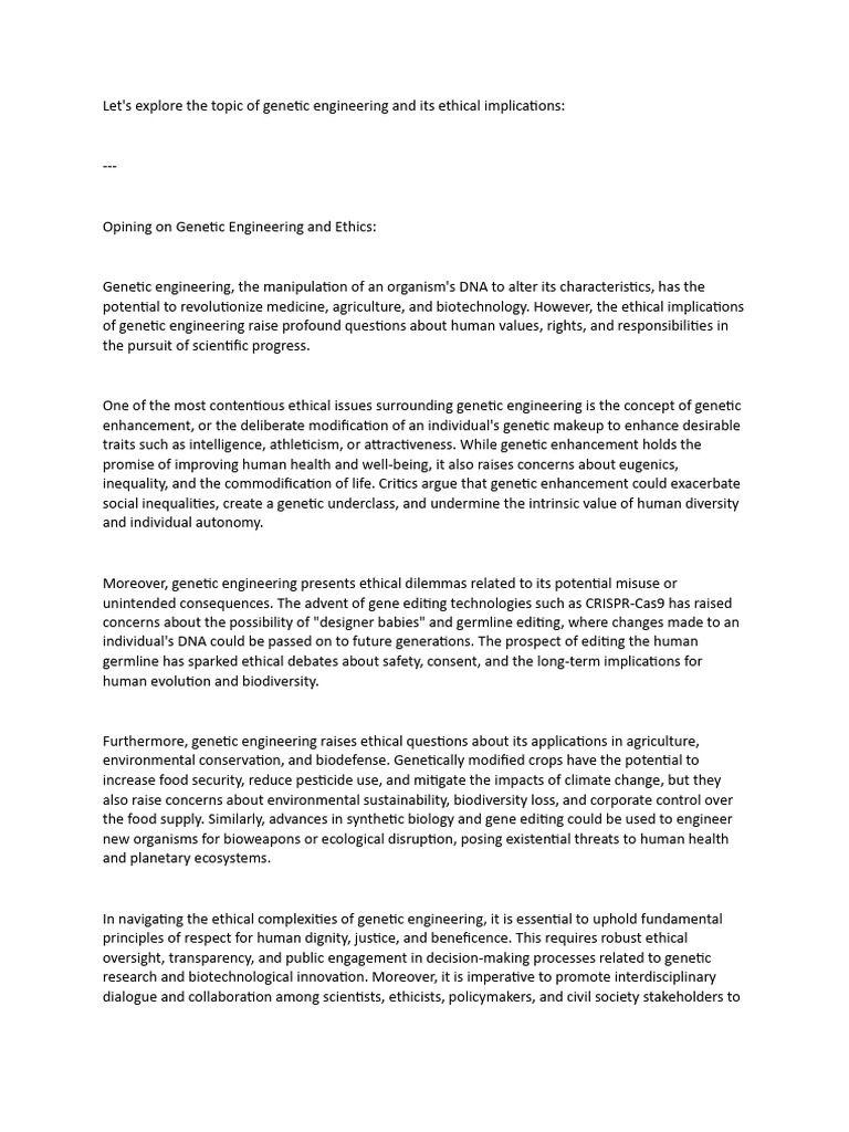Genetic Engineering Ethics Explored | PDF | Genetic Engineering ...