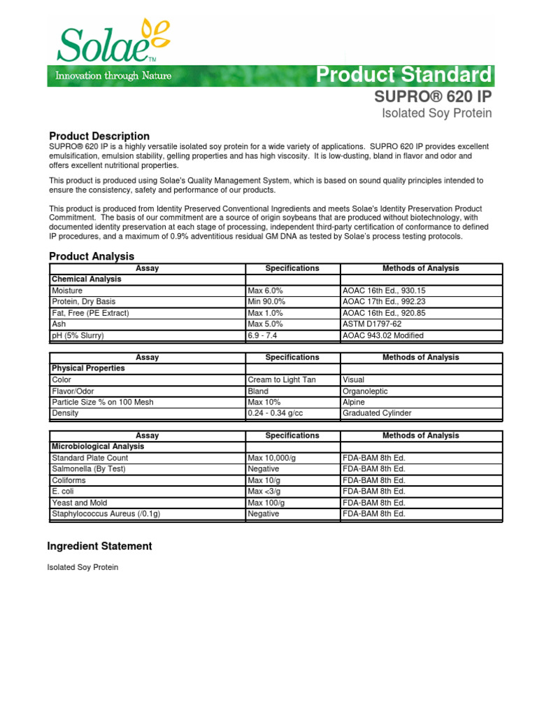 Supro - 620 - Ip - PS - 1 | PDF | Soybean | Emulsion