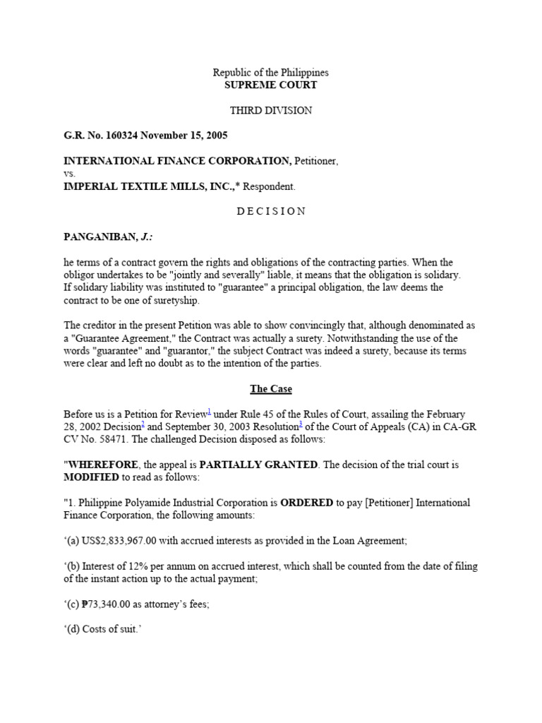 COMMERCIAL LAW 1 - IFC Vs Imperial Textile | PDF | Guarantee | Surety