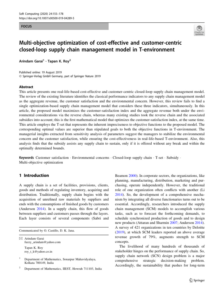 Multi-Objective Optimization of Cost-Effective and Customer-Centric Closed-Loop Supply Chain ...