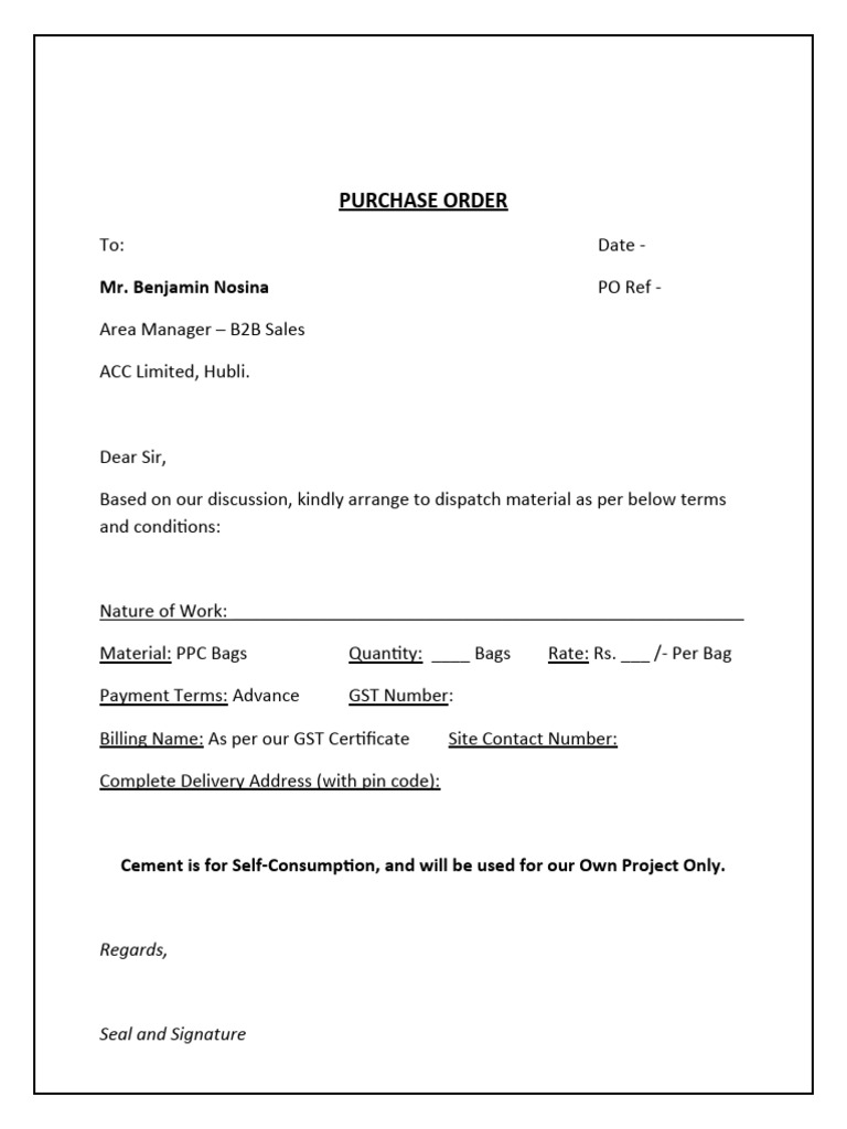 ACC Purchase Order (In Co. Letterhead) | PDF