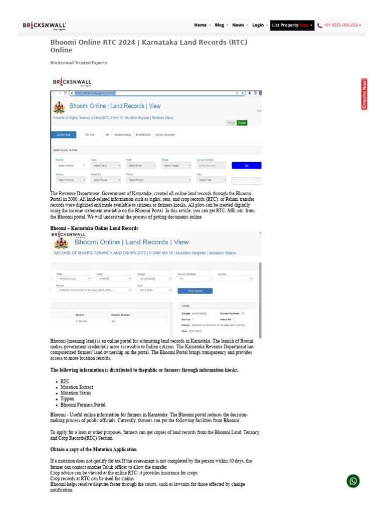 Bhoomi Karnataka Land Records RTC Online | PDF | Law