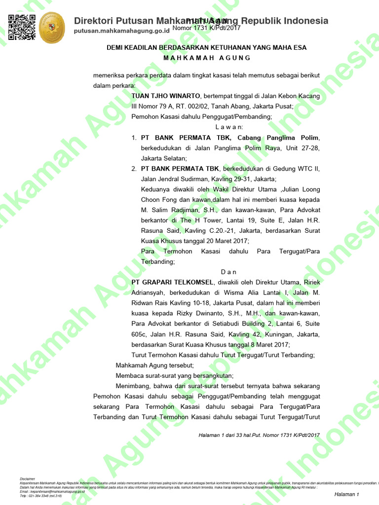 1731 K.Pdt.2017.Tlk KPP 1 (Minut) | PDF