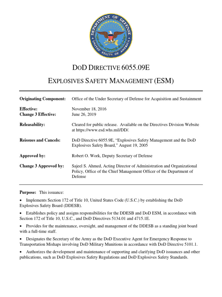 D D D 6055.09E E S M (ESM) : O Irective Xplosives Afety Anagement | PDF ...