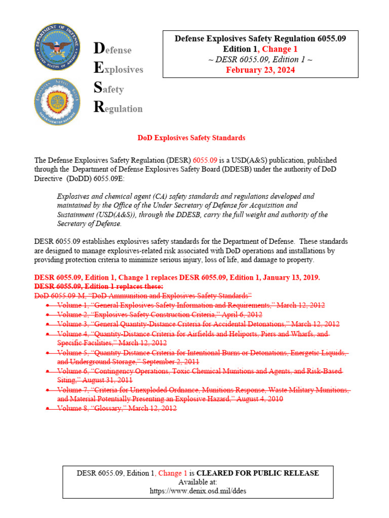 DoD Explosives Safety Regulation 6055.09 | PDF | Explosion | Hazards