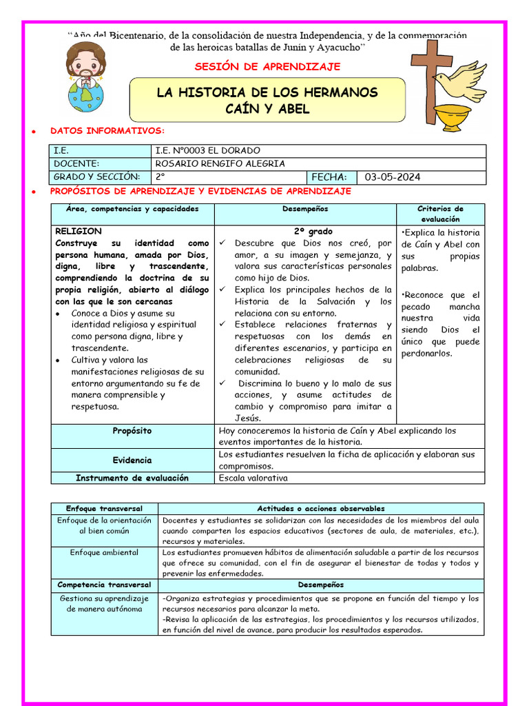 2º u2 s4 Sesion d2 Religion Los Hermanos Cain y Abel Maestras de Primaria Del Peru | PDF ...