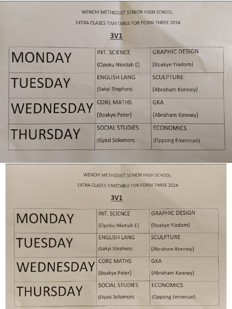 WENCHI METHODIST SENIOR HIGH SCHOOL EXTRA CLASSES TIMETABLE FOR FORM ...