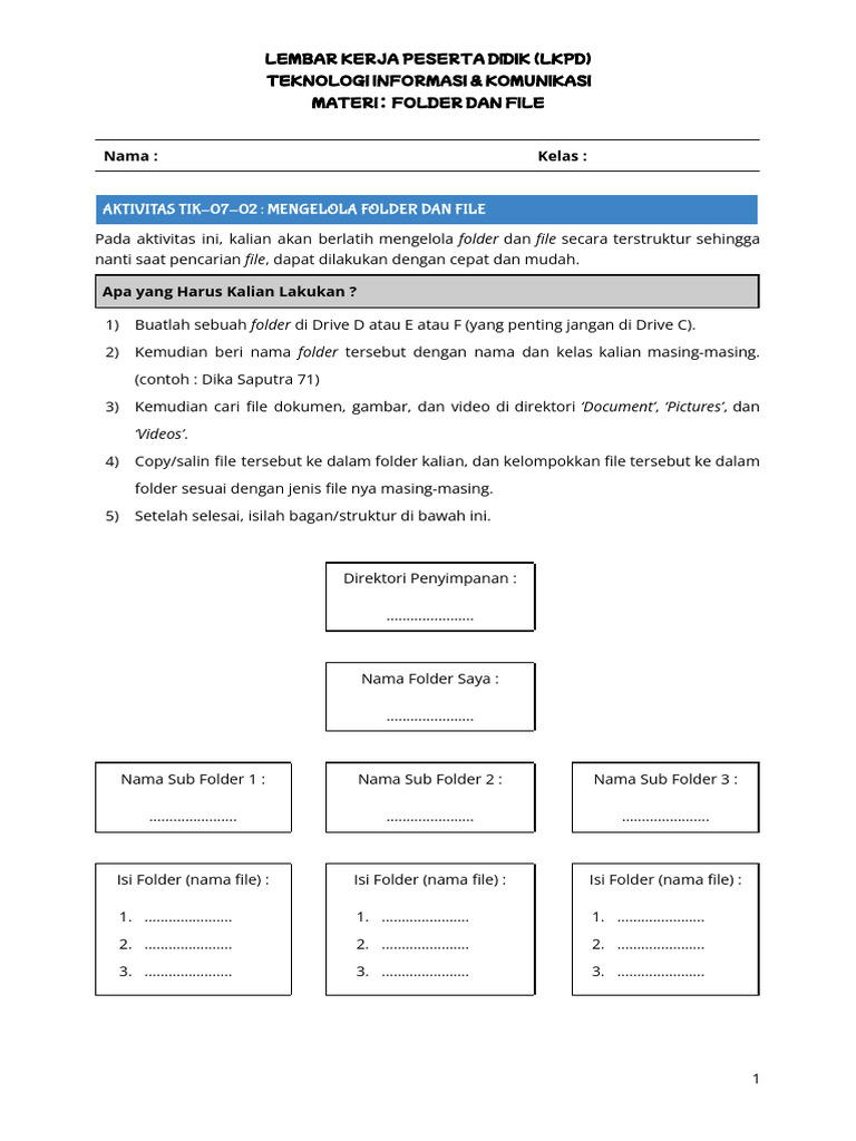 LKPD Aktivitas TIK-07-02 - Mengelola Folder Dan File | PDF