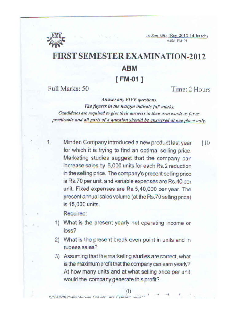 Question Paper-1st Semester MBA | PDF