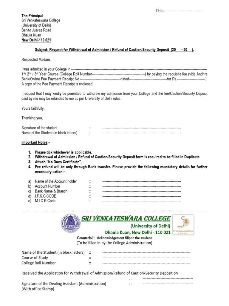 Admission Withdrawal Form | Download Free PDF | Banks | Cheque