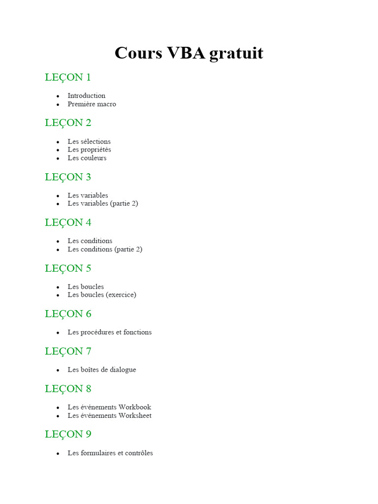 Cours VBA Gratuit | PDF | Visual Basic for Applications | Microsoft Excel