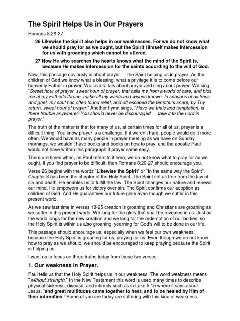 The Spirit Helps Us in Our Prayers | PDF | Intercession | Prayer