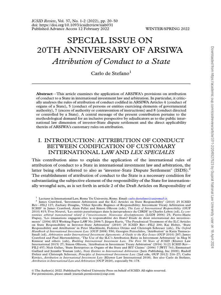 State Conduct Attribution in Investment Law | PDF | International Law ...