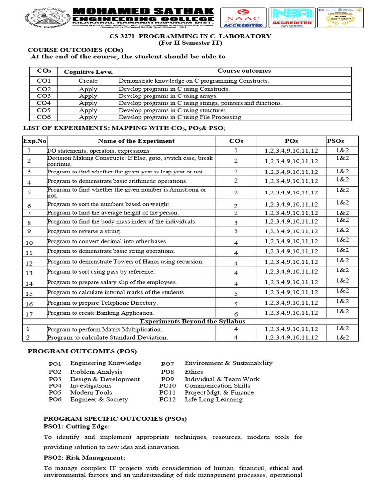 Cs3271 Programming In C Lab 2021 R Ii Sem Pdf Risk Management Risk