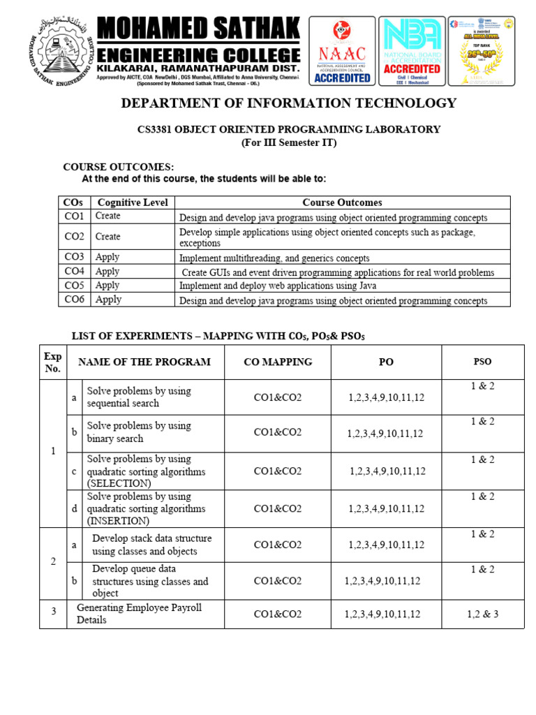 CS3381 Oops Lab-2021 R | PDF | Object Oriented Programming | Risk ...