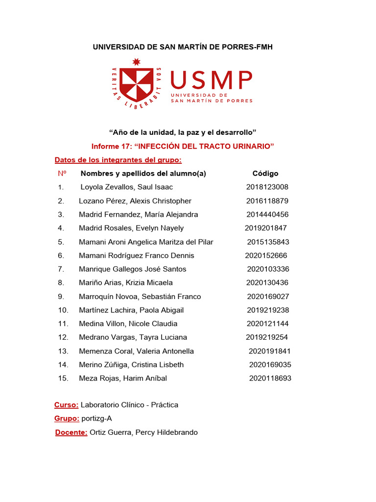 Informe 17 Laboratorio Clinico | PDF | Infección del tracto urinario | Medicina