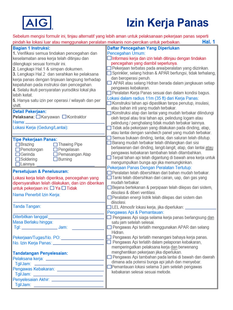 Hot Work Permit Id Aig | PDF