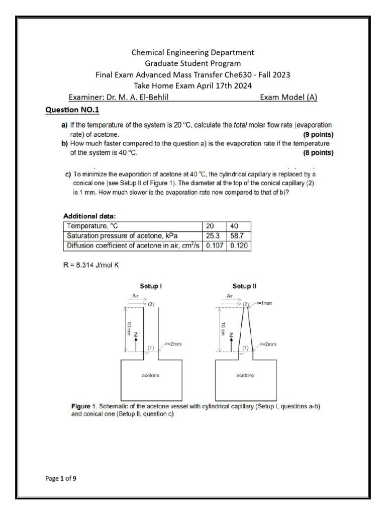 Che630 Advanced Mass Take Home Exam Model A | PDF | Distillation ...