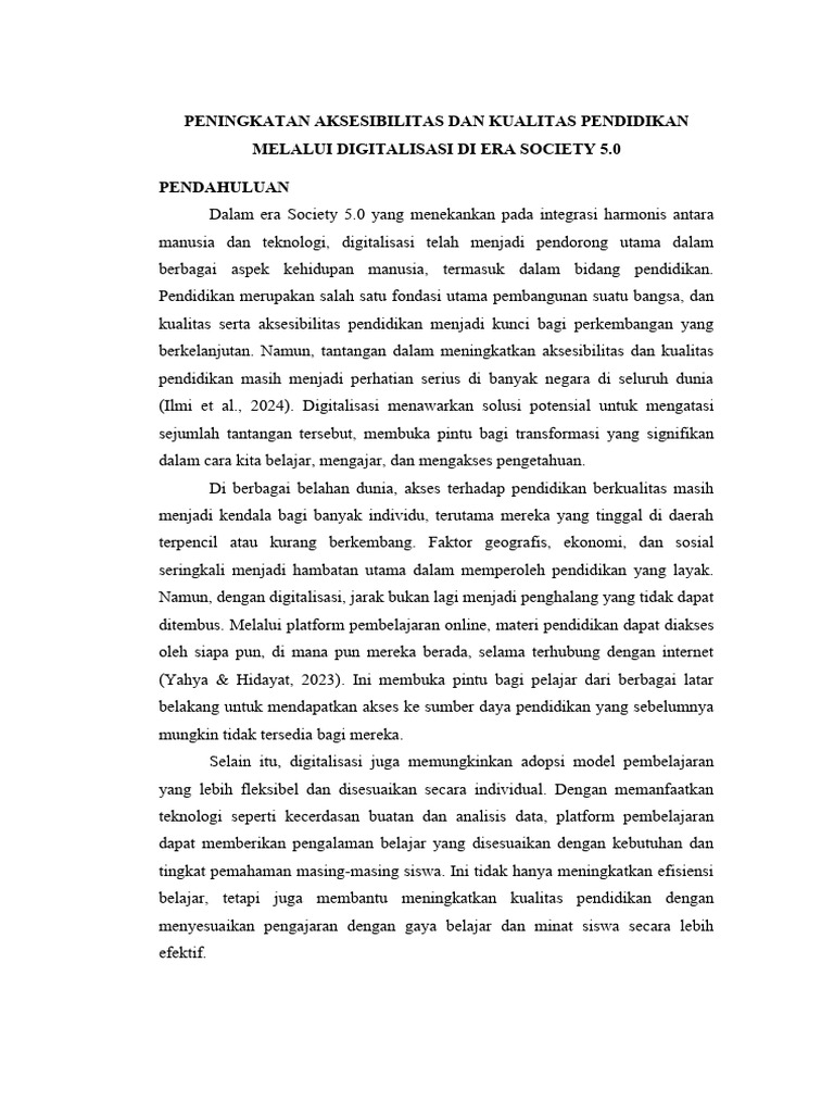 Peningkatan Aksesibilitas Dan Kualitas Pendidikan Melalui Digitalisasi Di Era Society 5 | PDF ...