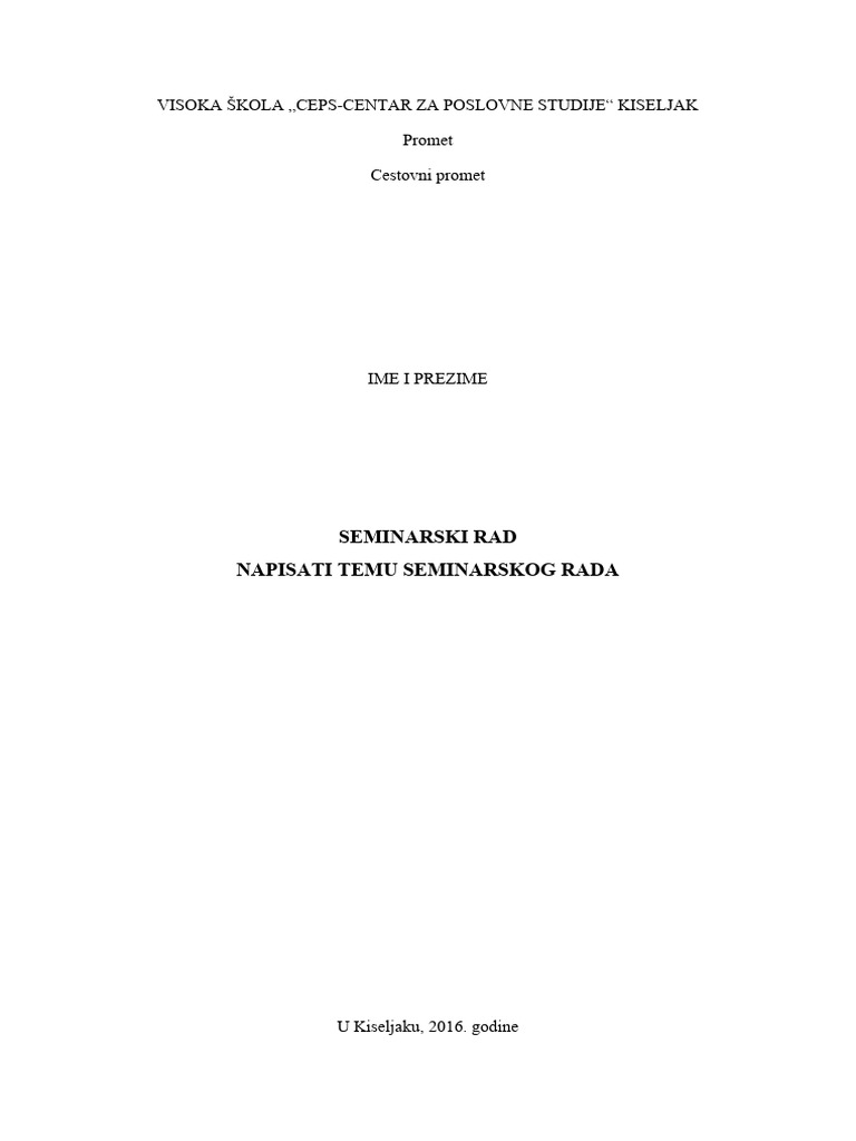 Primjer Kako Tehnicki Dotjerati Rad | PDF