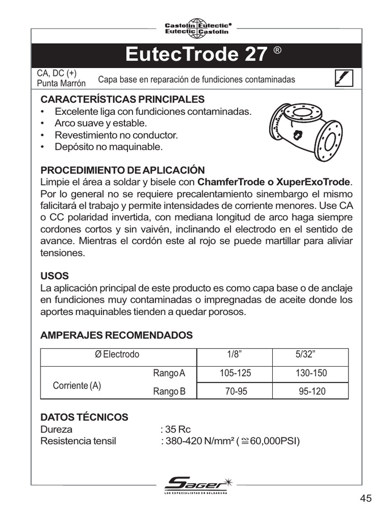 Soldadura Eutectrode 27-5-32 KG PT So Eu HF 27-40-5k | PDF