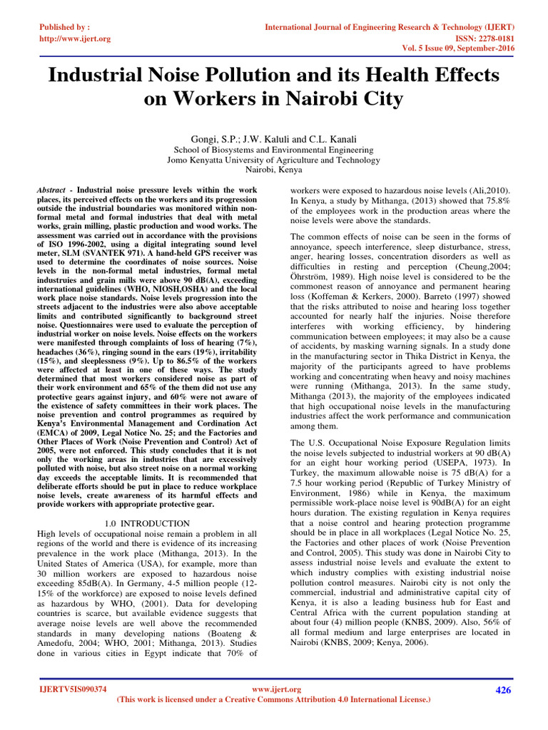 Nairobi Industrial Noise Impact | PDF | Noise | Acoustics
