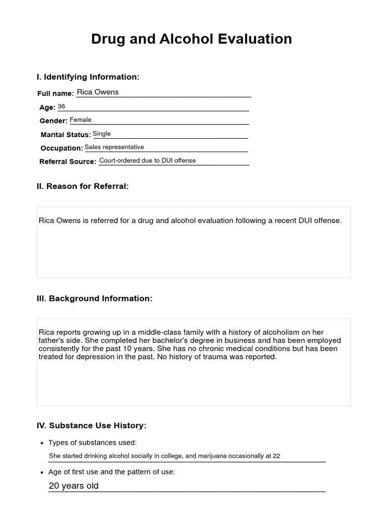 Sample Drug-And-Alcohol-Evaluations-Example | PDF | Alcoholism ...